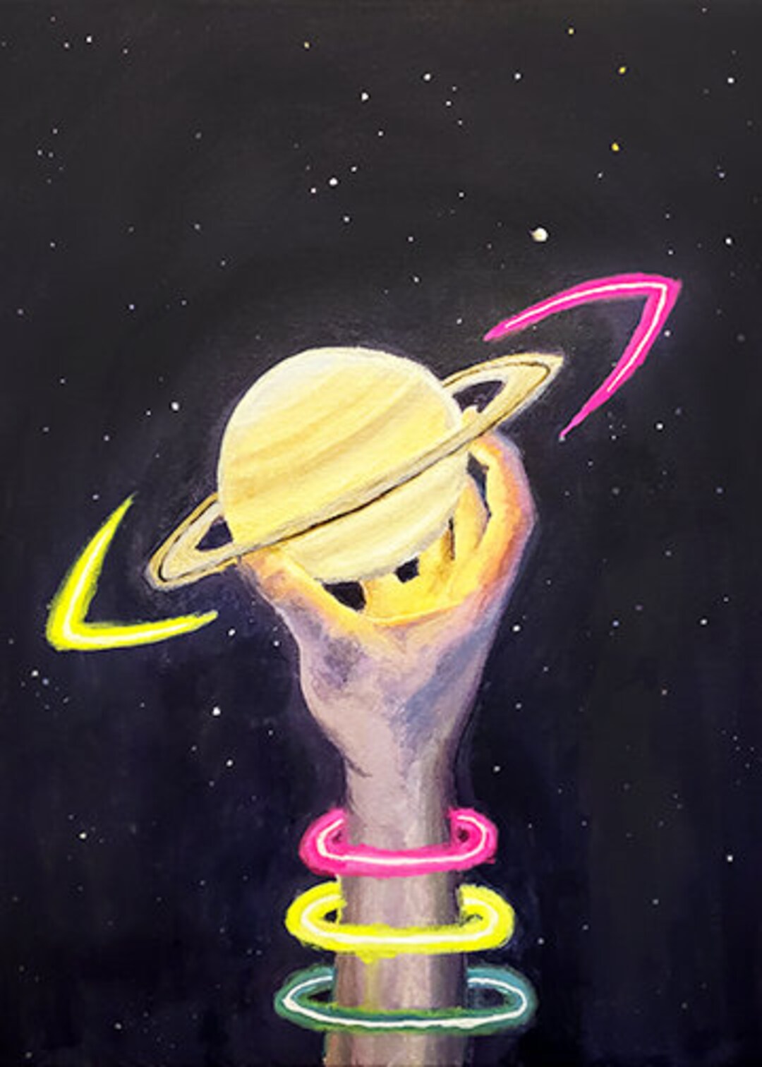 5x7 "power of Saturn" Print Fine Art Print Acylic Painting - Etsy