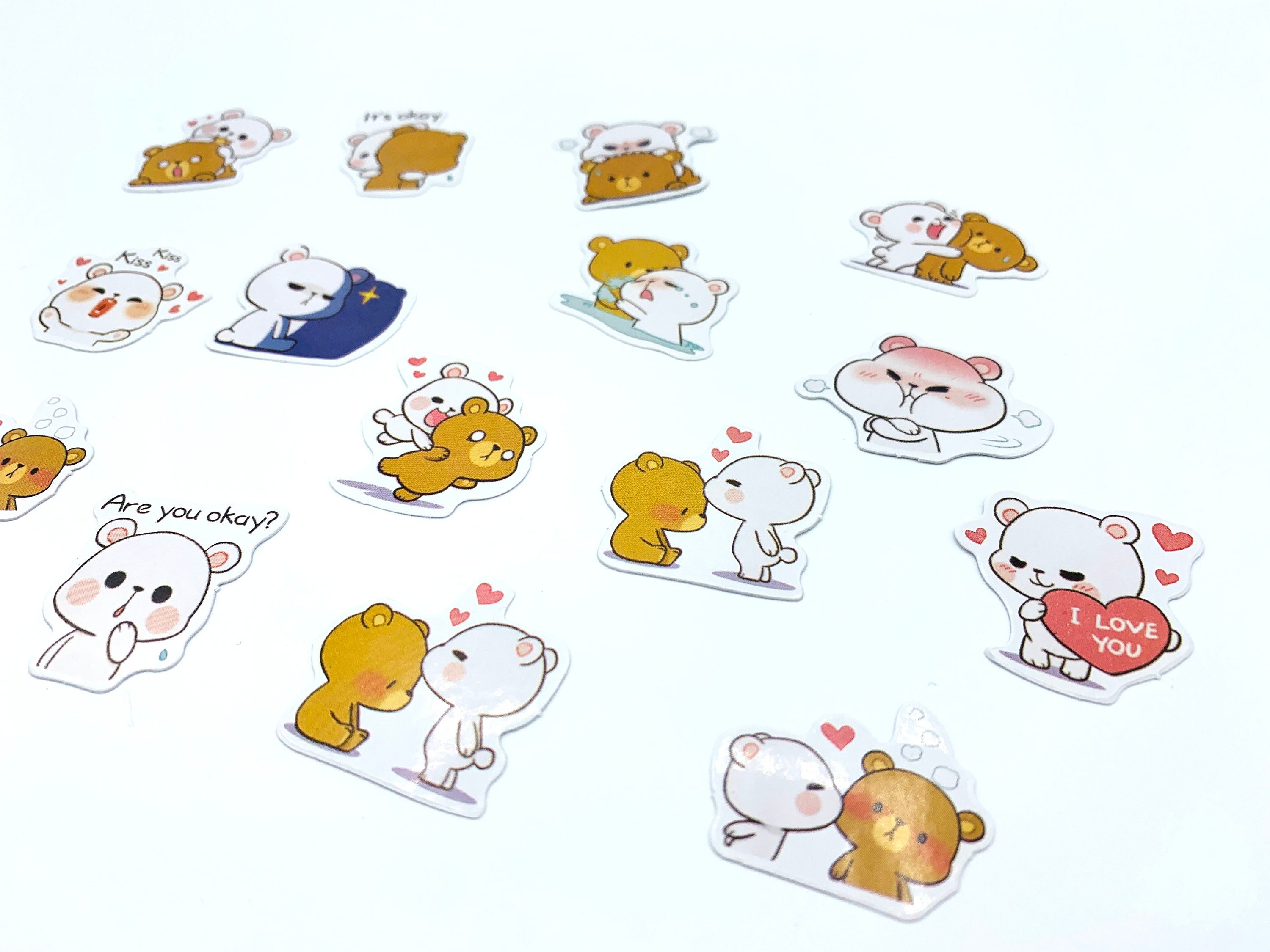 Cute Kawaii Bear Couple Sticker Set 45 Diary Stickers | Etsy