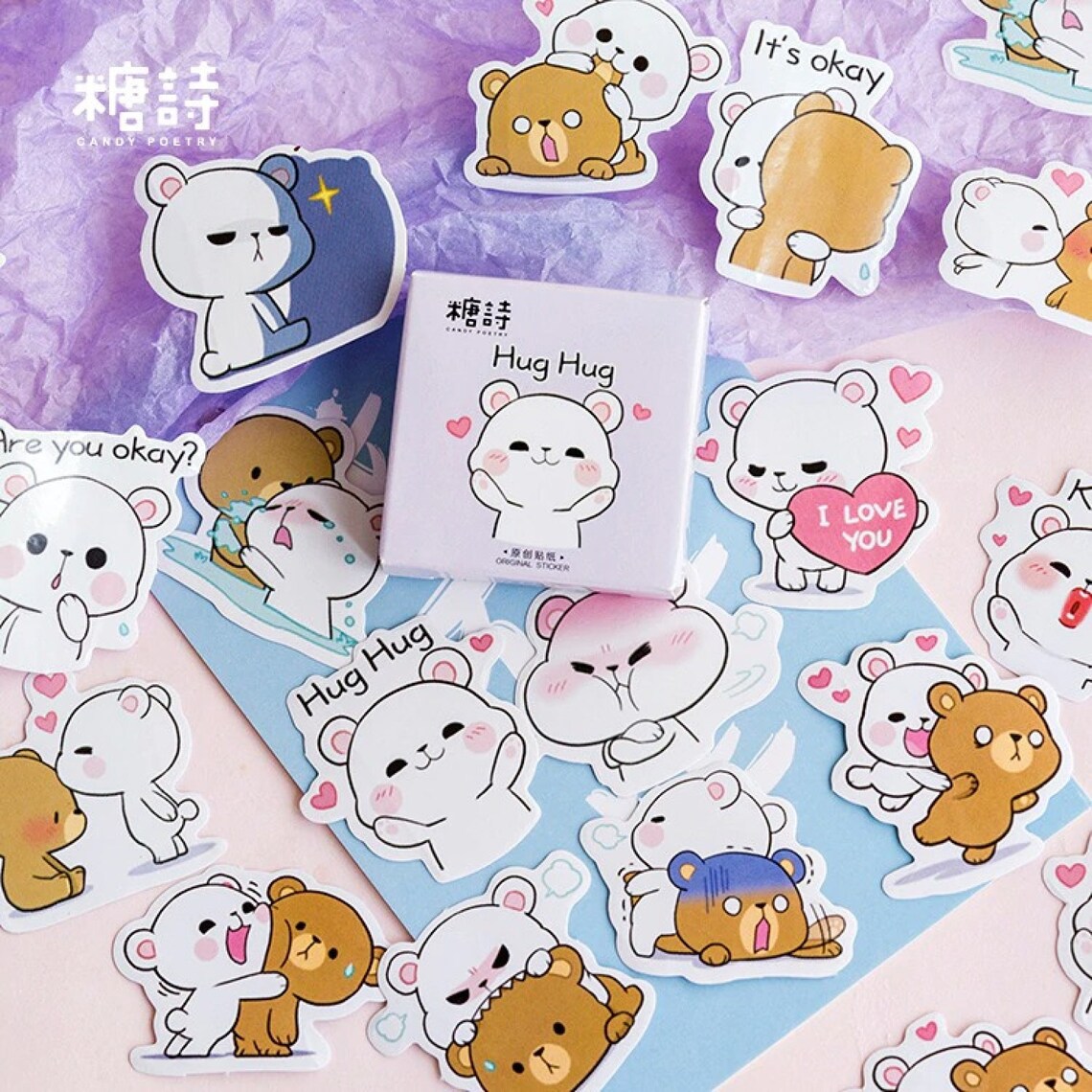 Cute Kawaii Bear Couple Sticker Set 45 Diary Stickers | Etsy
