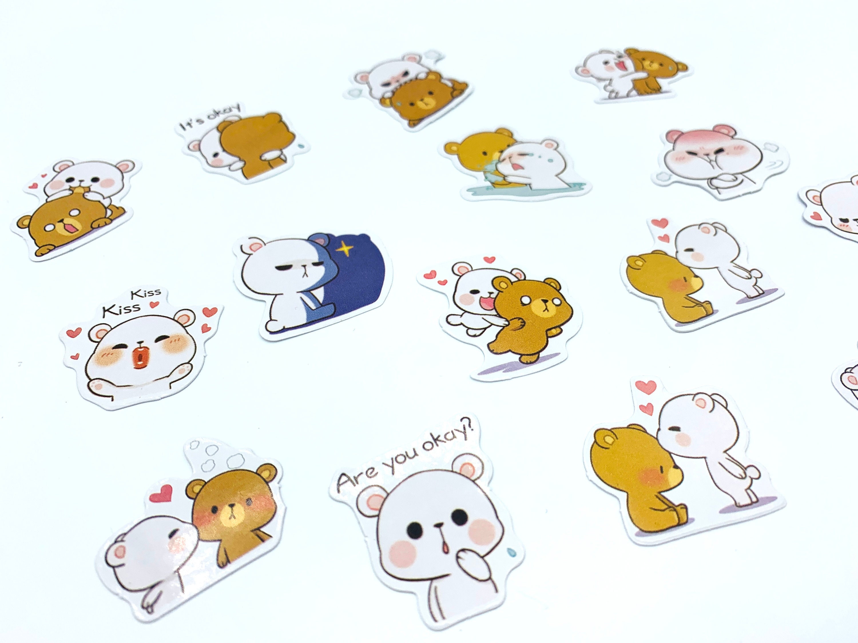 Cute Kawaii Bear Couple Sticker Set 45 Diary Stickers | Etsy