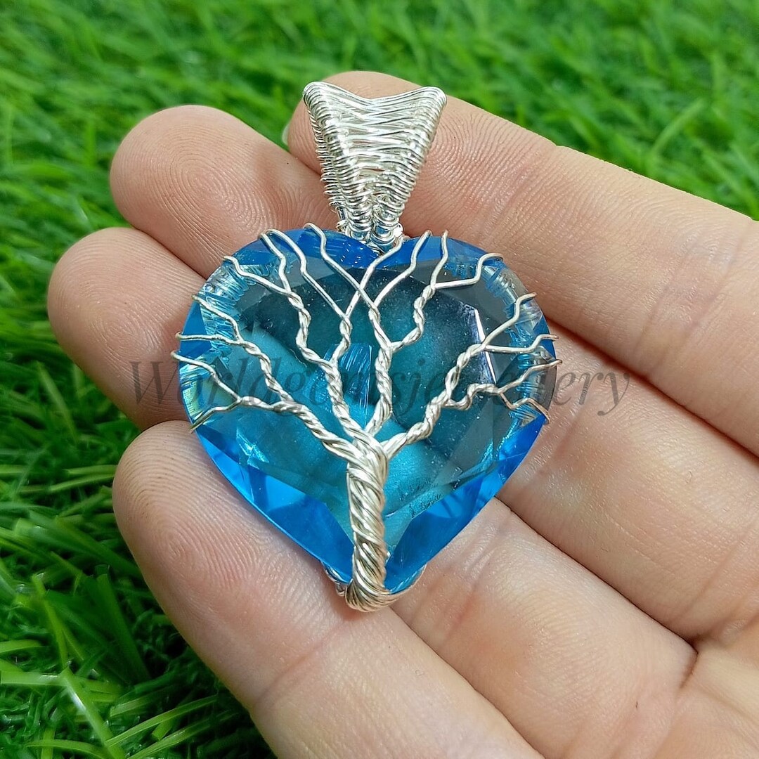 Swiss Blue Topaz Tree of Life Wire Pendant 925 Sterling Silver Wire ...