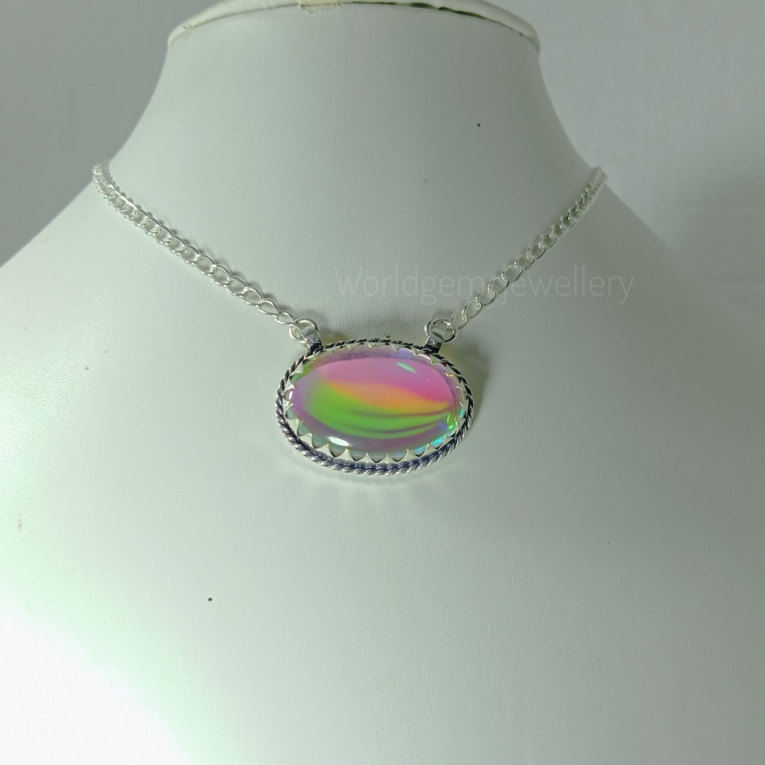 Mystic Rainbow Silver Necklace 925 Sterling Silver Rainbow Fire Mystic ...