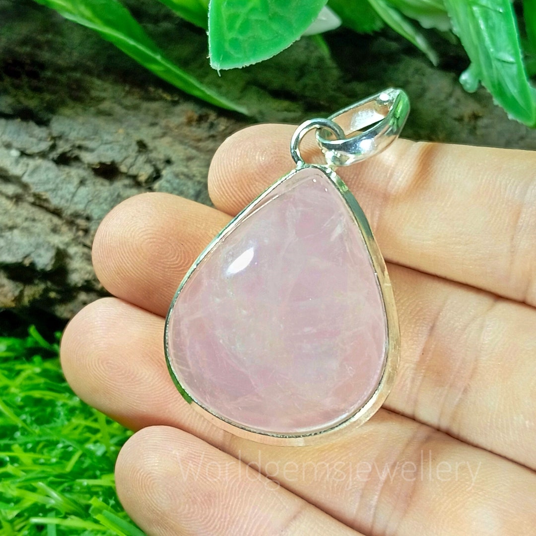 Natural Rose Quartz Pendant Anniversary Gift 925 Sterling Silver ...