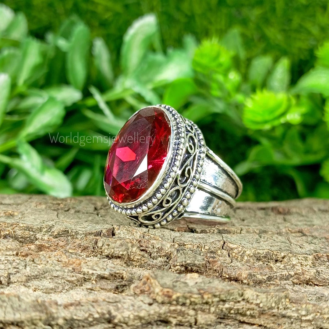 Red Ruby Ring, Oval 925 Sterling Silver, Filigree Design - Etsy
