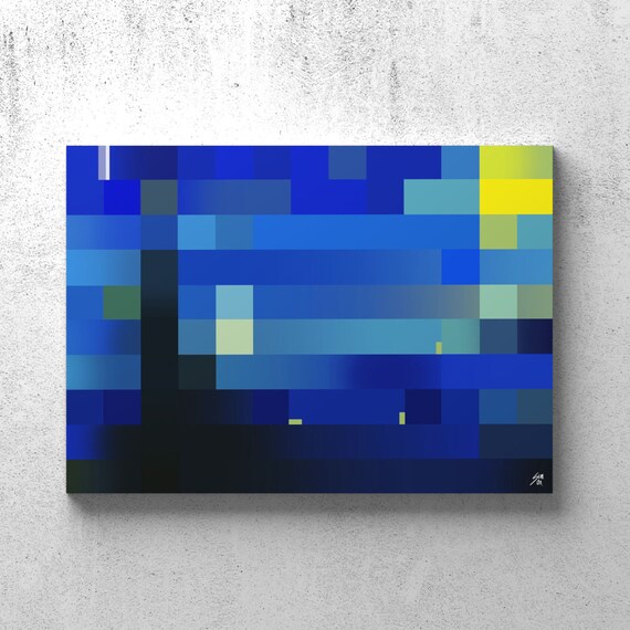 Starry Night / Pixel Art / Print on Canvas - Etsy