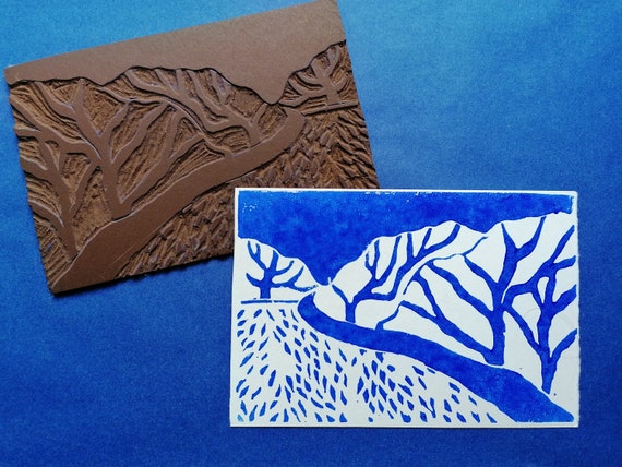 Landscape Made in Linocut Maps A6 | Etsy