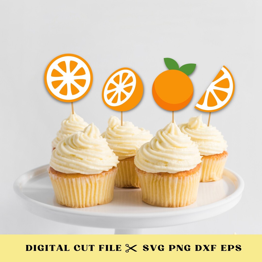 Orange Cupcake Topper Set, Tangerine Decor Supplies, Lemon Wedge ...