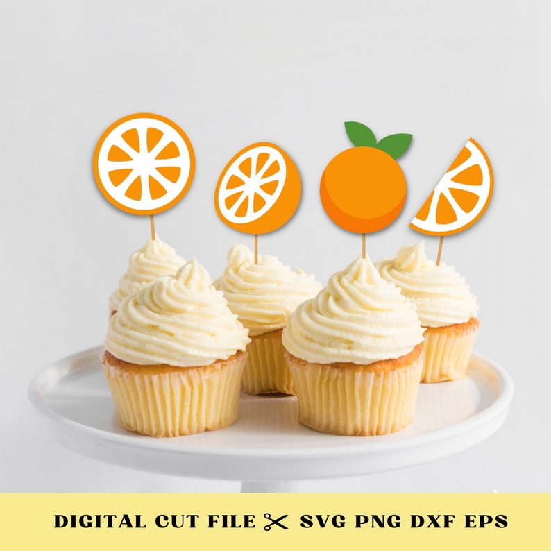 Orange Cupcake Topper Set, Tangerine Decor Supplies, Lemon Wedge ...