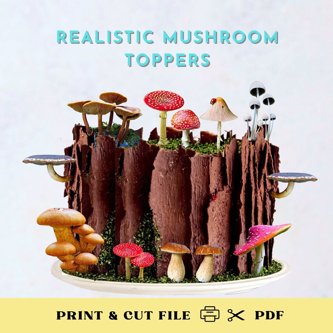 Realistic Mushroom Cake Toppers Woodland Themed Birthday Party | Rustic ...