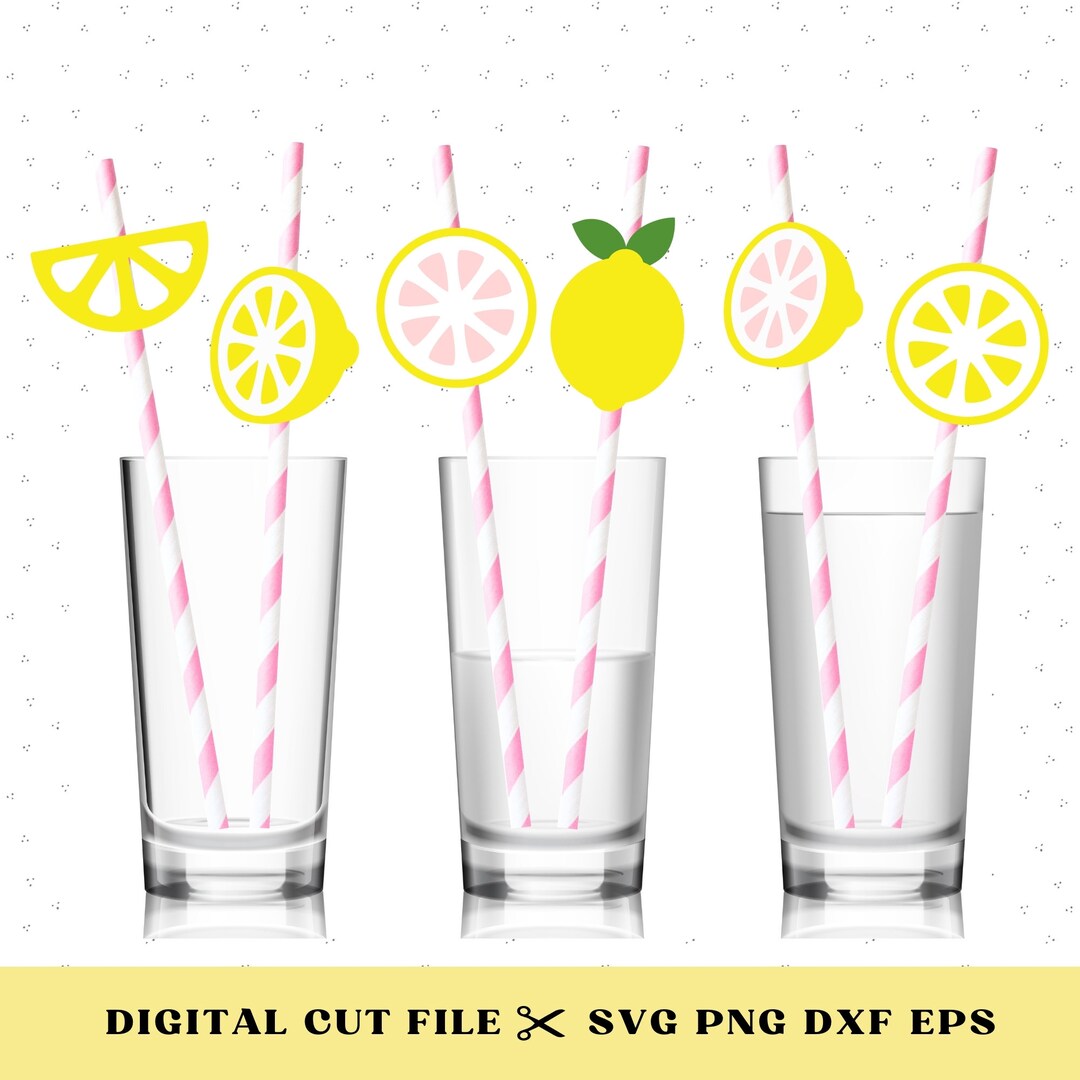 Lemon Straw Toppers SVG Bundle, Pink Lemonade Party Paper Straw Toppers ...