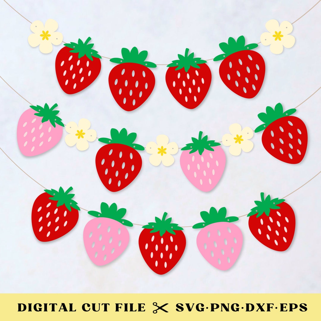 Strawberry Garland Banner SVG, Berry Sweet Themed Birthday Party, Red ...