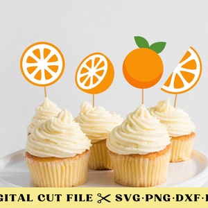 Orange Cupcake Topper Set, Tangerine Decor Supplies, Lemon Wedge ...