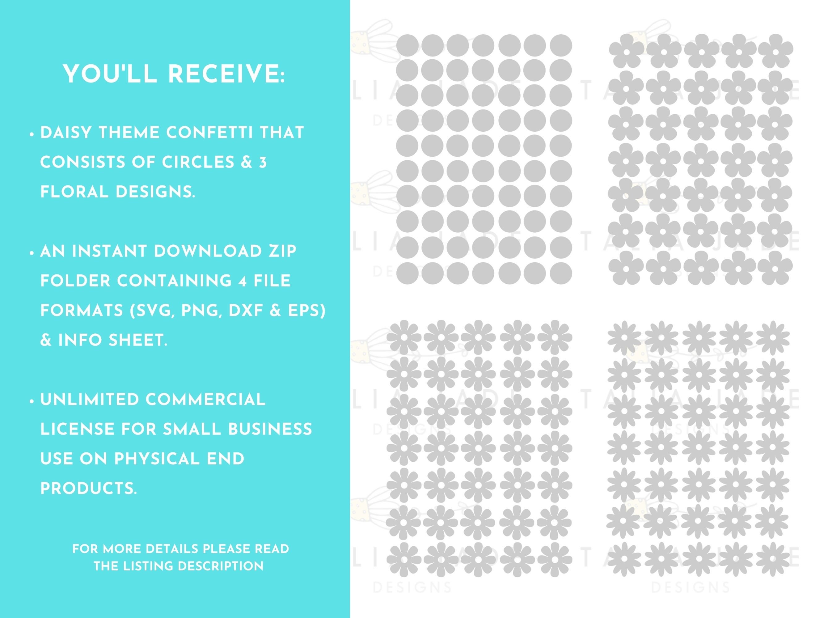 Daisy Theme Confetti SVG, Table Scatters Flowers Circle Dots Confetti ...