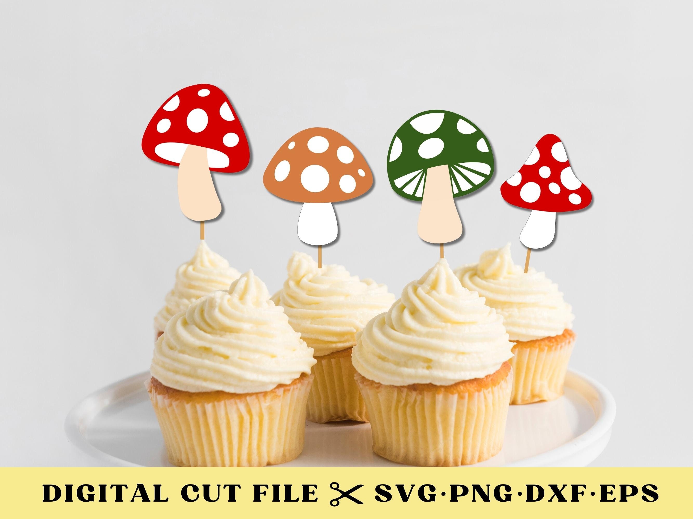 Mushroom Cupcake Topper Set SVG, Red Toadstool Cupcake Pick Decor ...