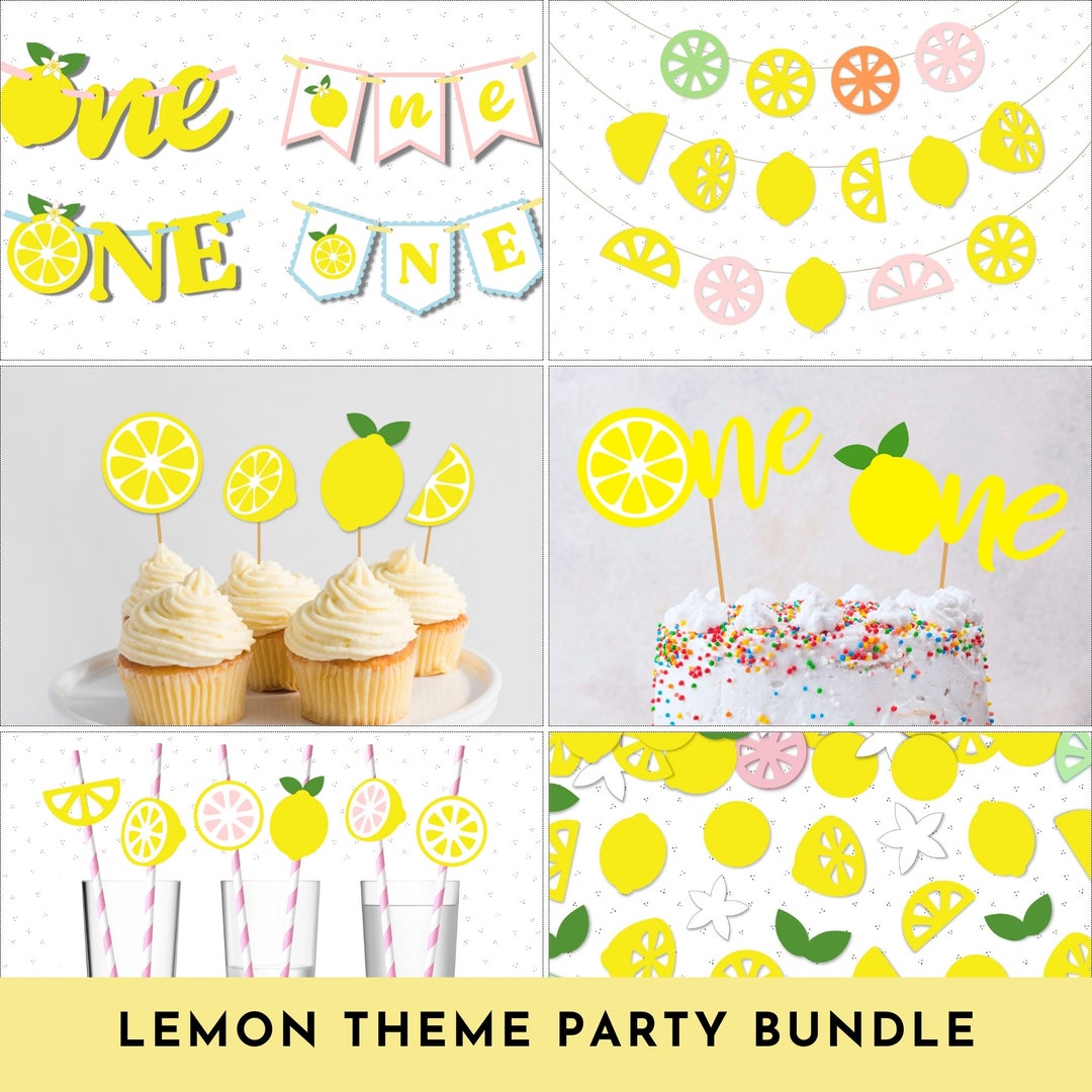 MEGA BUNDLE Lemon Fruit Theme Garland, Lemon Cupcake Topper, Pink ...