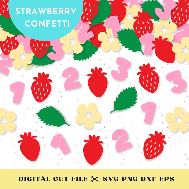 Strawberry Theme Confetti SVG, Red Pink Strawberry Table Scatters, Baby ...