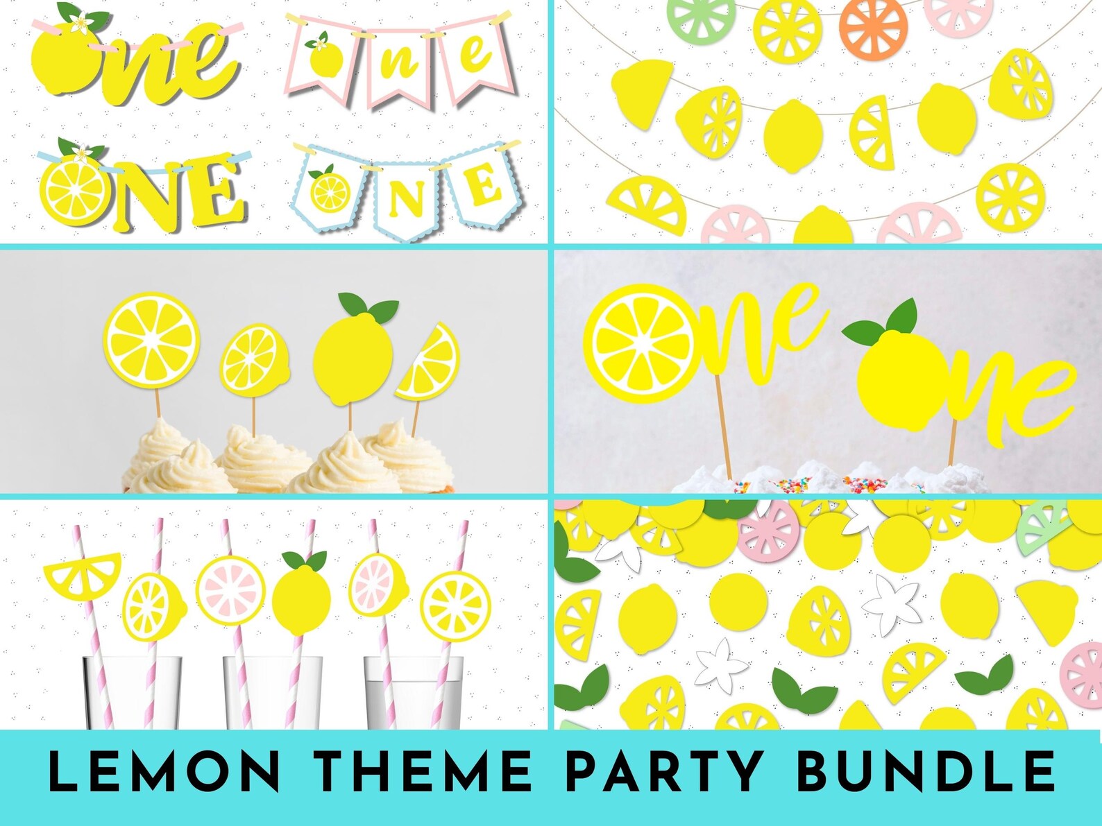 MEGA BUNDLE Lemon Fruit Theme Garland, Lemon Cupcake Topper, Pink ...