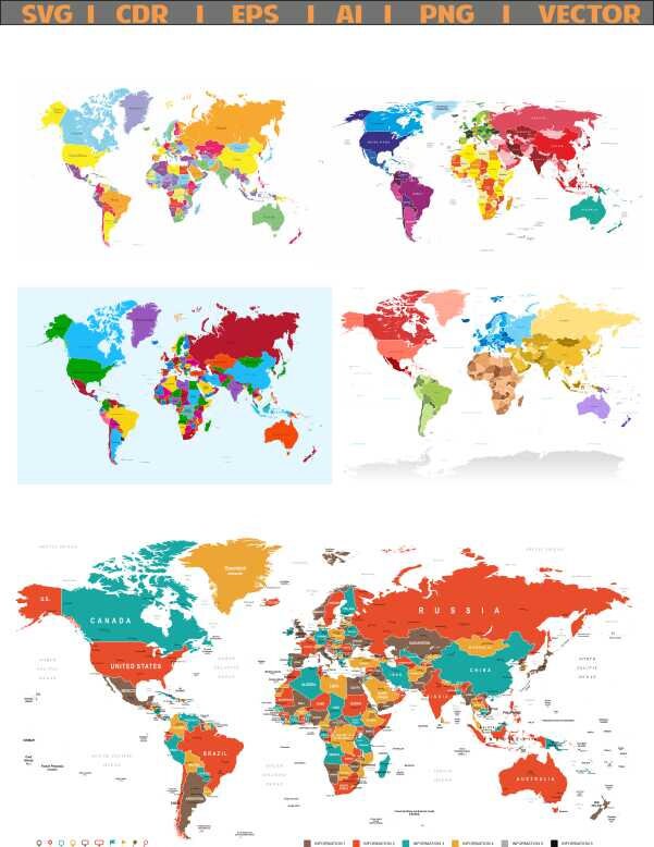 World Maps Svg Bundle Set Svg Design Bundle Cdr Dxf Eps AI | Etsy