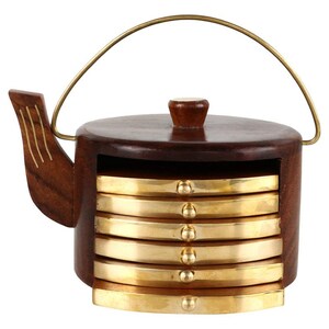 Rosewood Coaster Set: Teapot Shaped With Brass Inlay (6 Piece) - Etsy