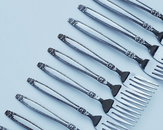 National Stainless Rose Border Pattern Set of 12 Forks - 4 Dinner Forks ...