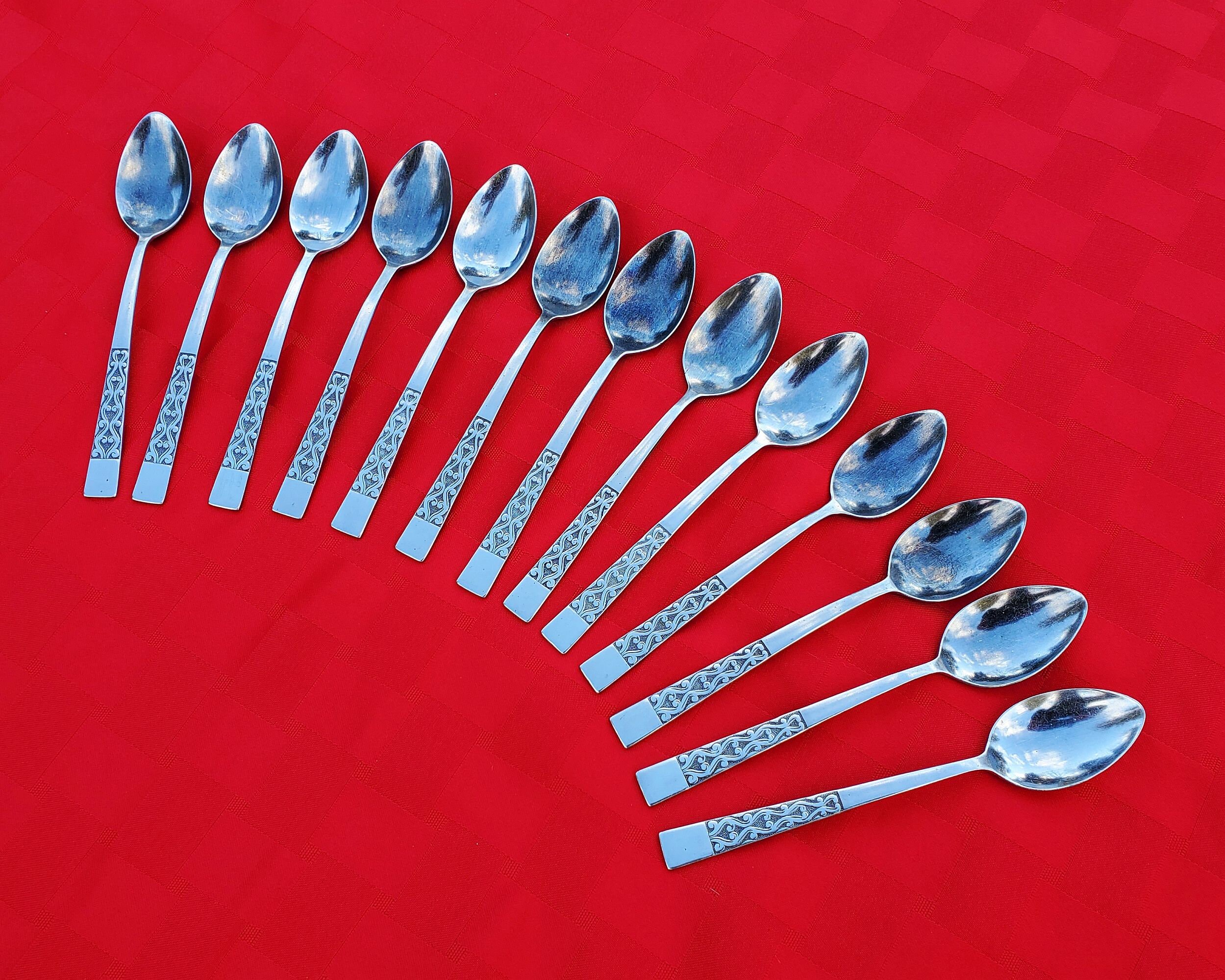 National Intermezzo Stainless Flatware Set of 13 Teaspoons Fancy Scroll ...