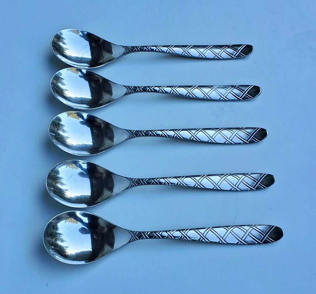 Cambridge Stainless Jasmine Sand Pattern Set of 5 Teaspoons Glossy With ...