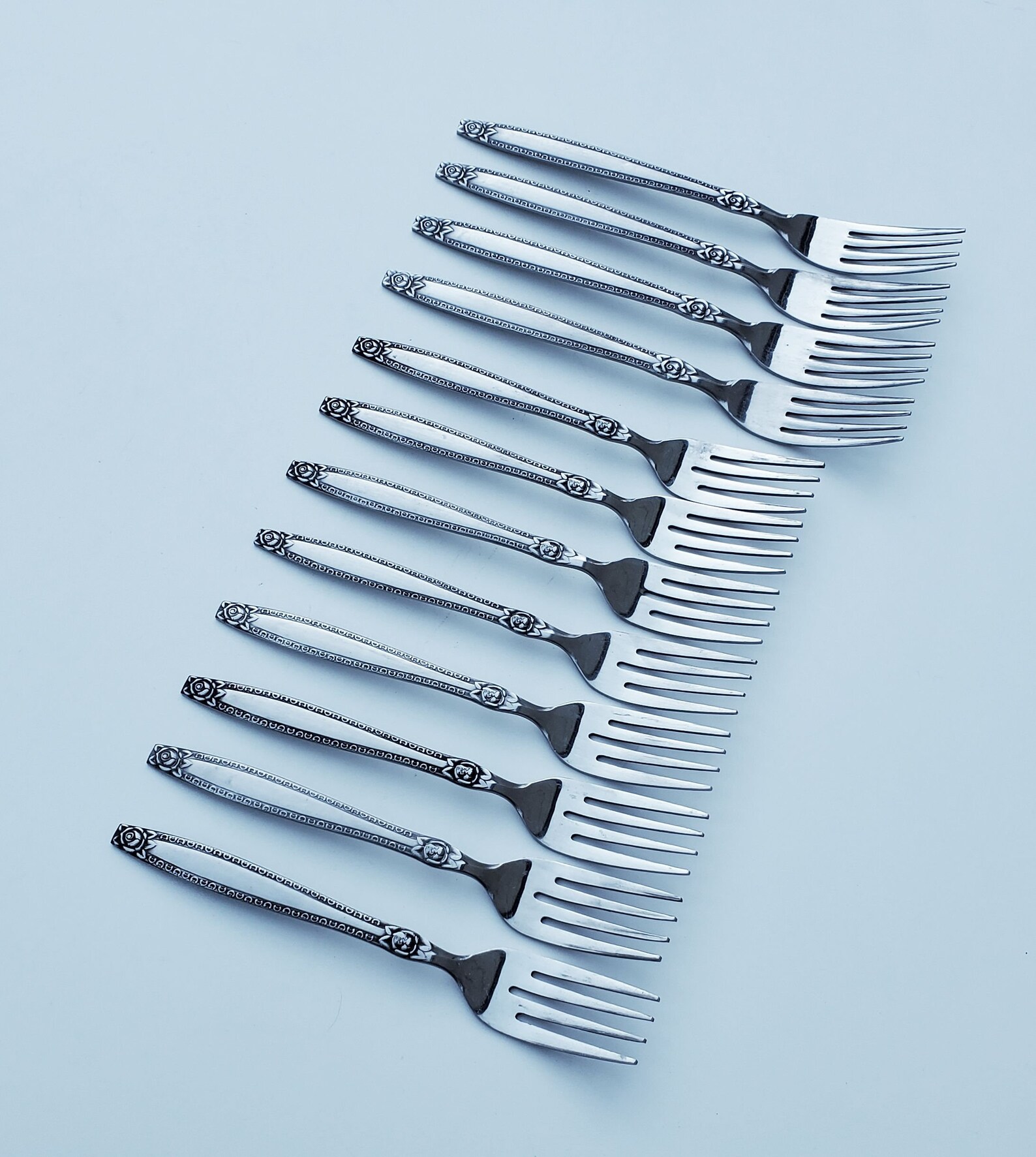 National Stainless Rose Border Pattern Set of 12 Forks 4 | Etsy