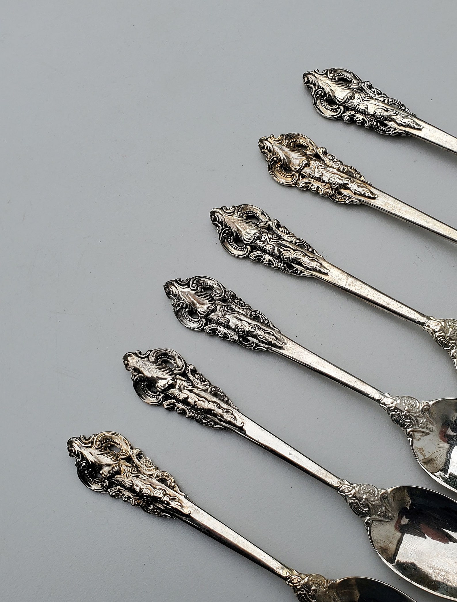 Godinger Silverplate Baroque Pattern Set of 6 Teaspoons Ornate Handle ...