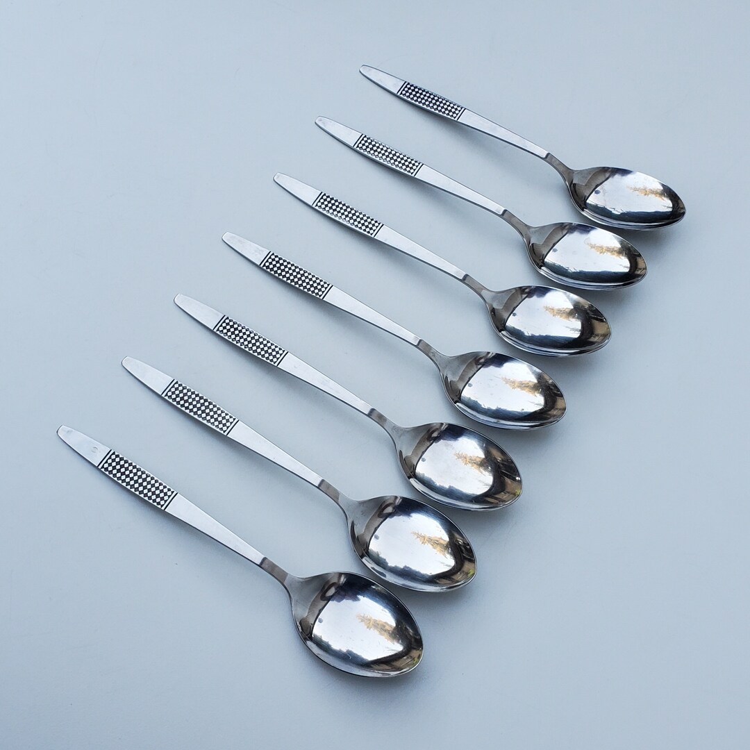 UNF116 Stainless Silverware - Set of 7 Soup Spoons - Satin Finish With ...
