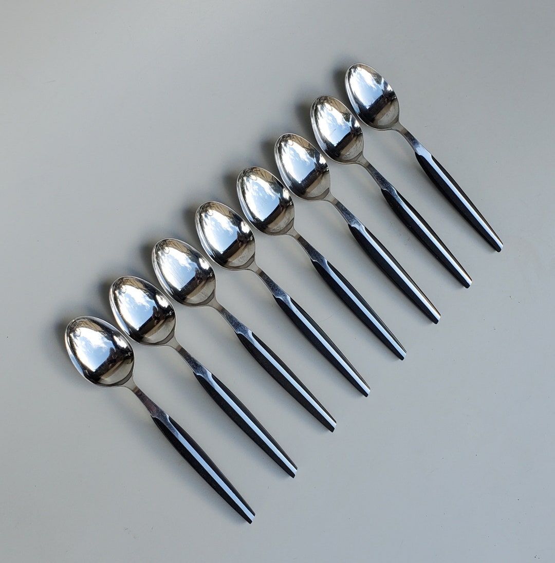 Eldan Stainless ELD2 Pattern - Set of 8 Soup Spoons - Black Handle ...