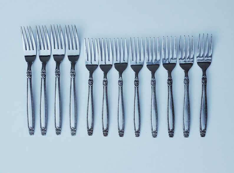 National Stainless Rose Border Pattern Set of 12 Forks 4 | Etsy