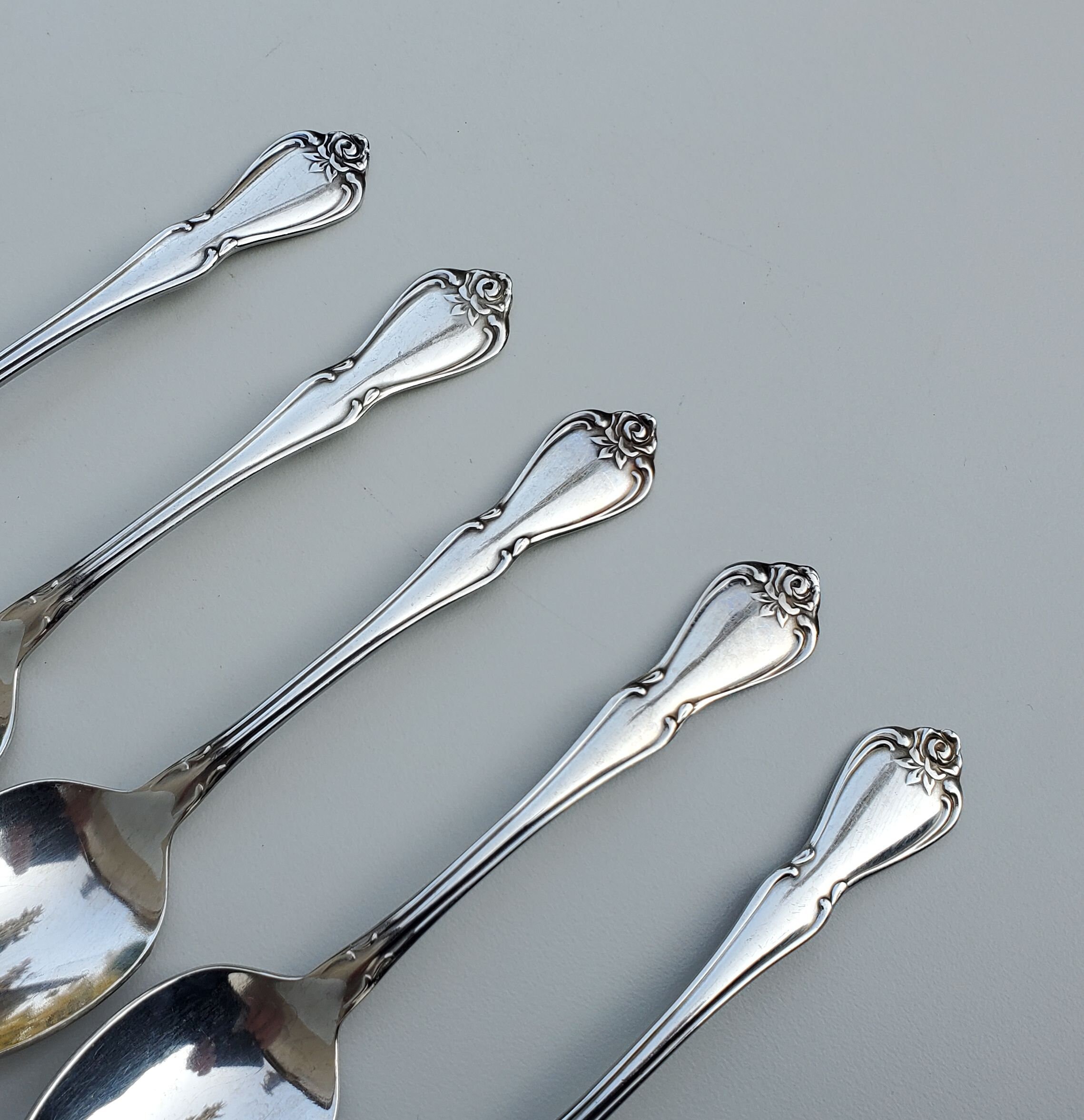 Oneida 1881 Wm Rogers Arbor Rose Pattern Stainless Set of 8 Teaspoons ...