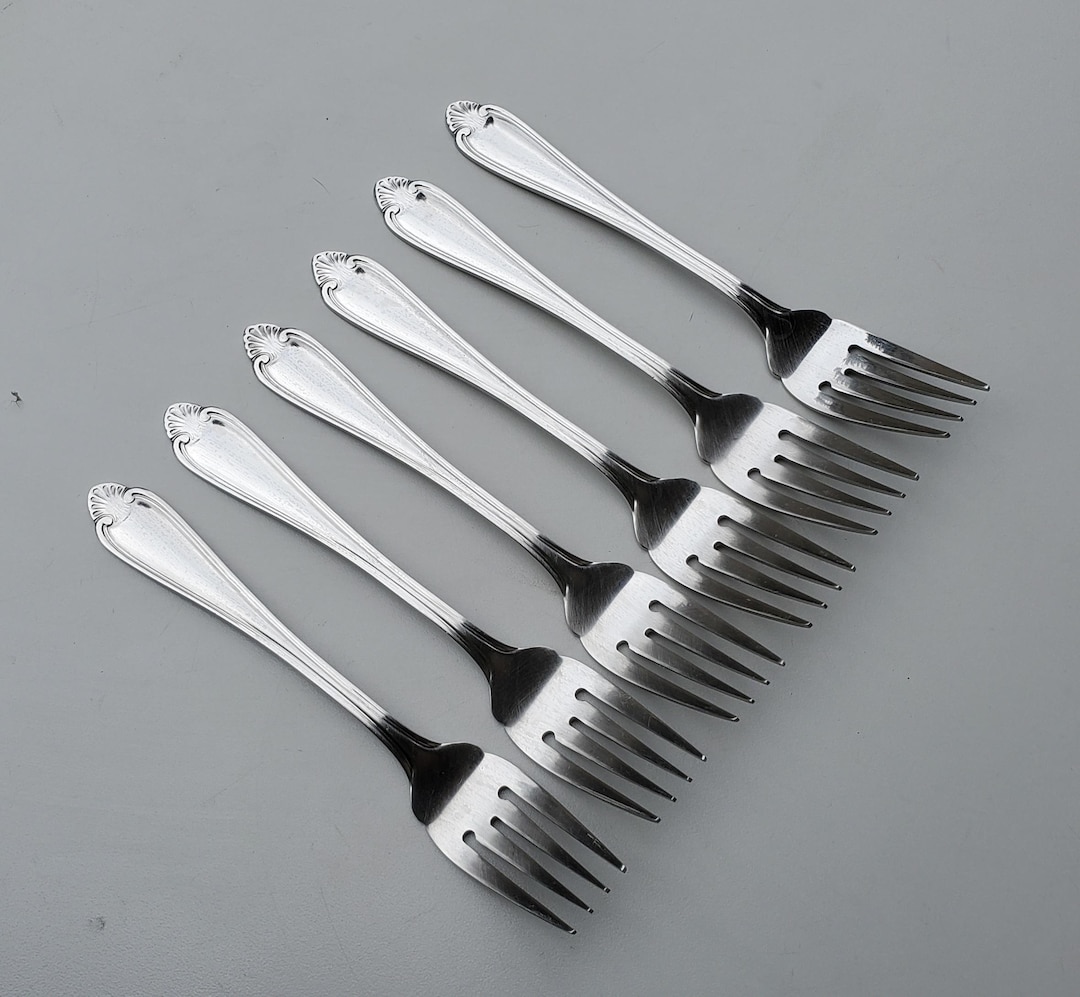 Pfaltzgraff Stainless Biscayne Pattern - Set of 6 Salad Forks - Glossy ...
