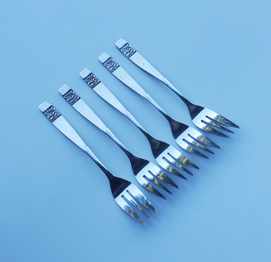 Rostfrei Stainless Black Rose Pattern - Set of 5 Salad Forks - Floral ...