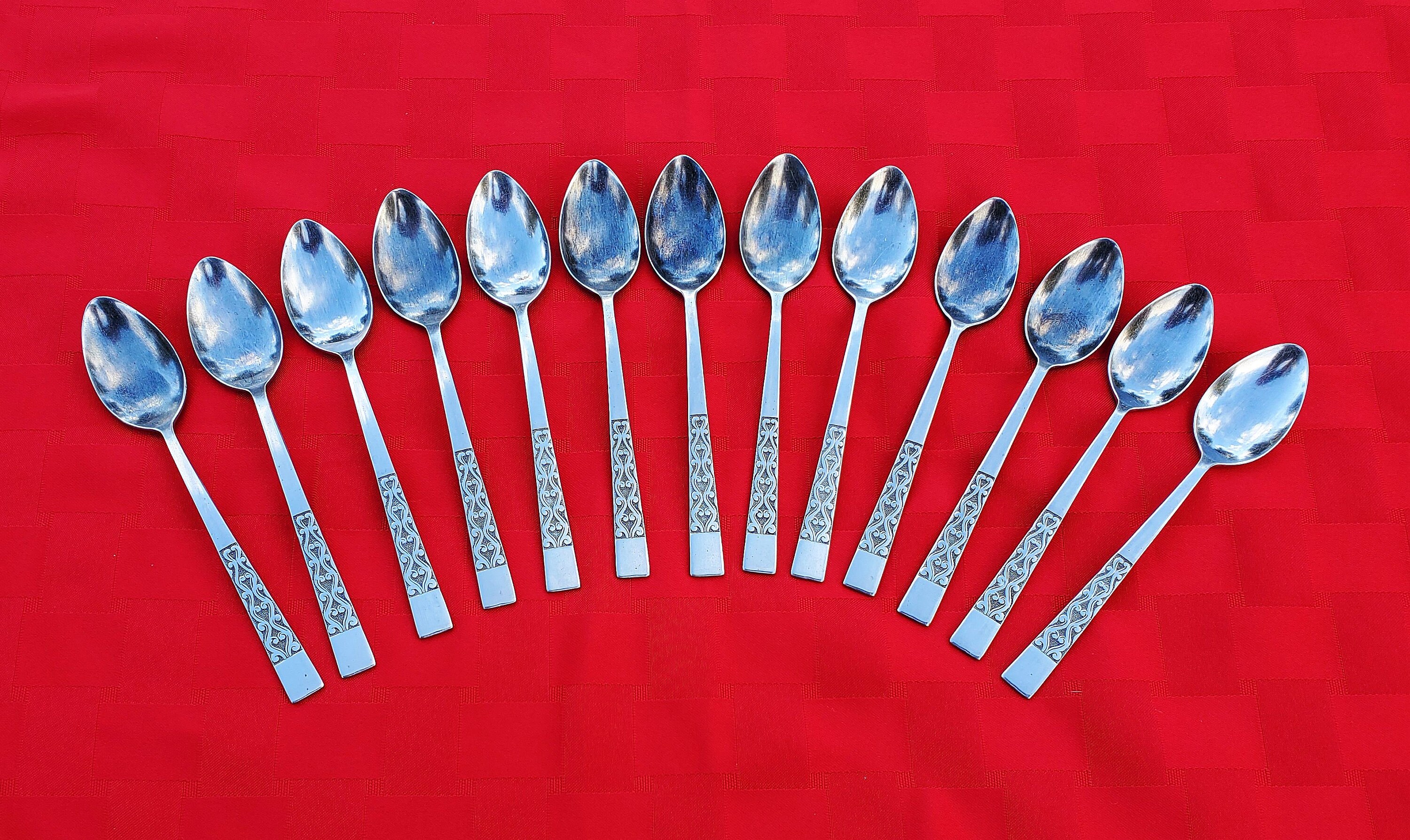 National Intermezzo Stainless Flatware Set of 13 Teaspoons Fancy Scroll ...