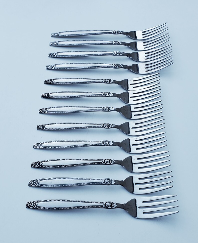 National Stainless Rose Border Pattern Set of 12 Forks 4 | Etsy