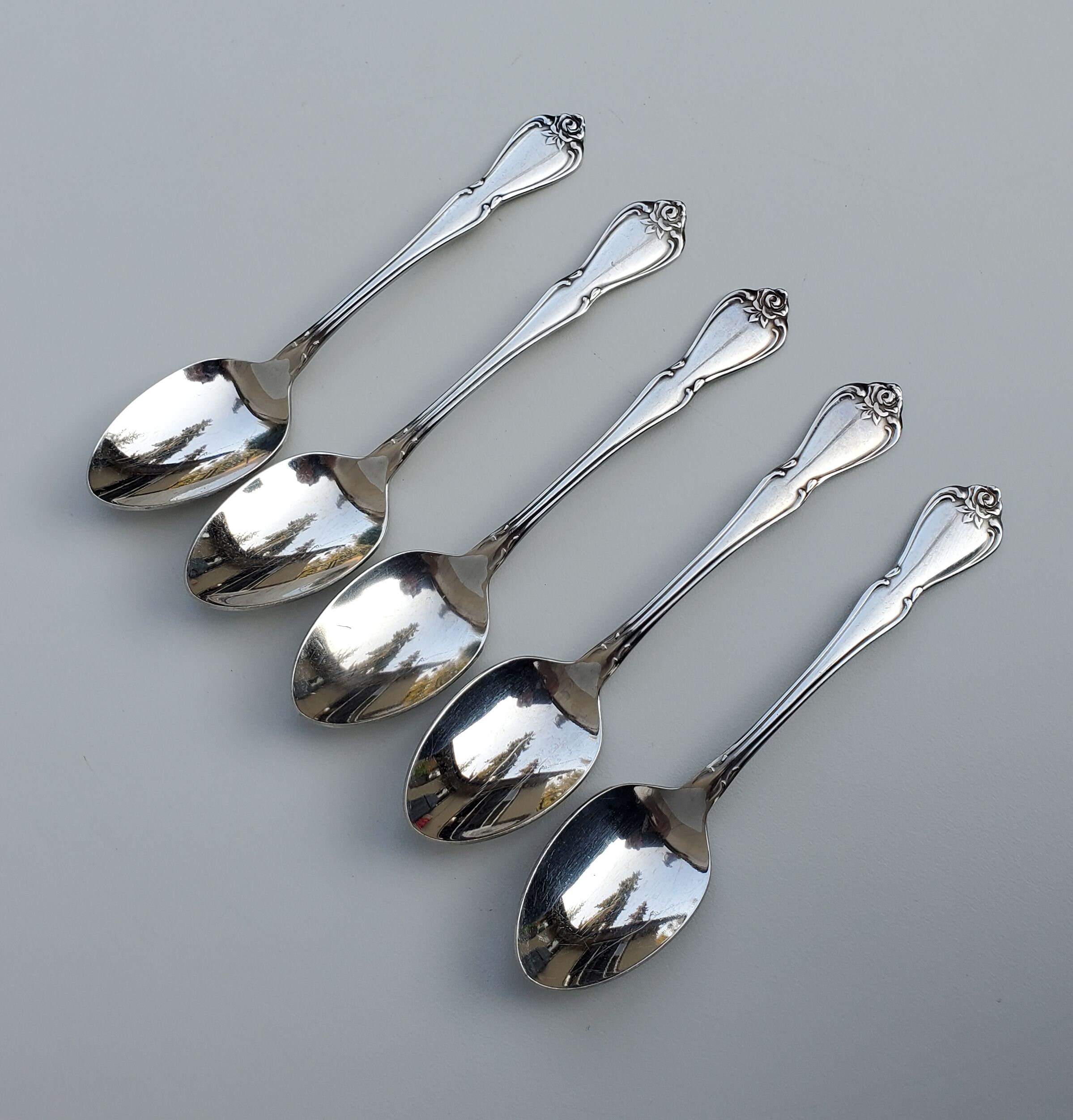 Oneida 1881 Wm Rogers Arbor Rose Pattern Stainless Set of 8 Teaspoons ...