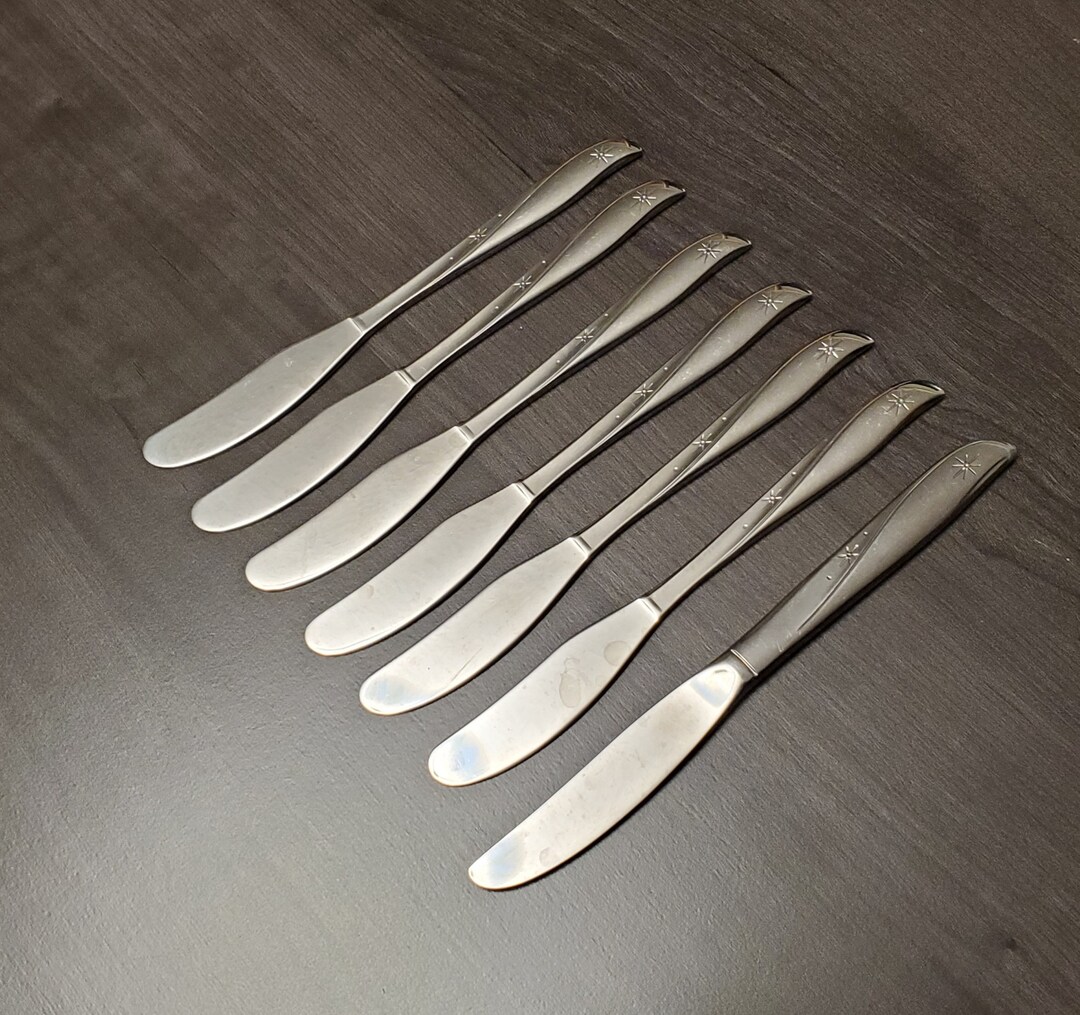 Oneida Twin Star Stainless Flat Handle Butter Spreader Knife Set Atomic ...