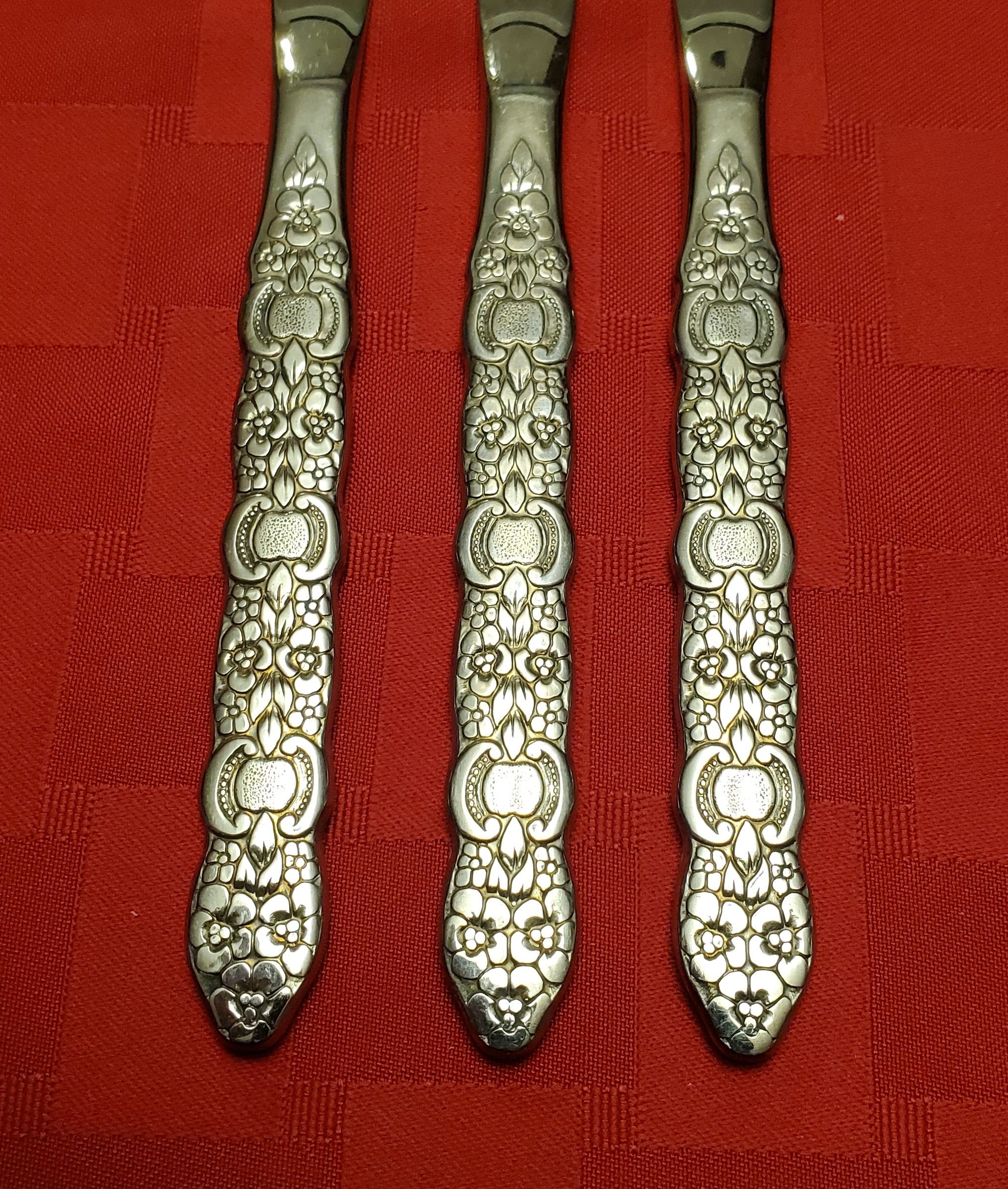 Oneida Viola Voila Steak Knives: Stainless Steel, Floral Handle, Set of ...