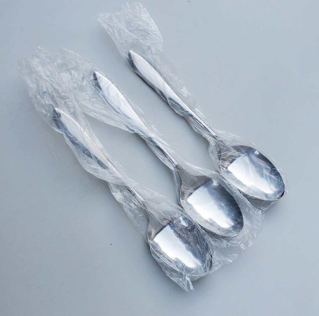 Hampton Silversmiths Conifer Pattern - Set of 3 Soup Spoons - Glossy Finish - Sleek MCM Design ...
