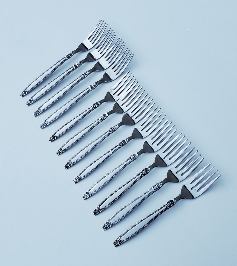 National Stainless Rose Border Pattern Set of 12 Forks 4 | Etsy