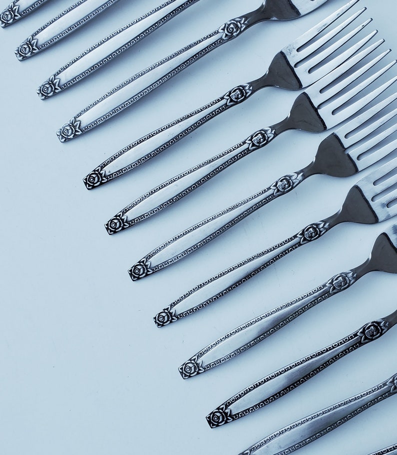 National Stainless Rose Border Pattern Set of 12 Forks 4 | Etsy
