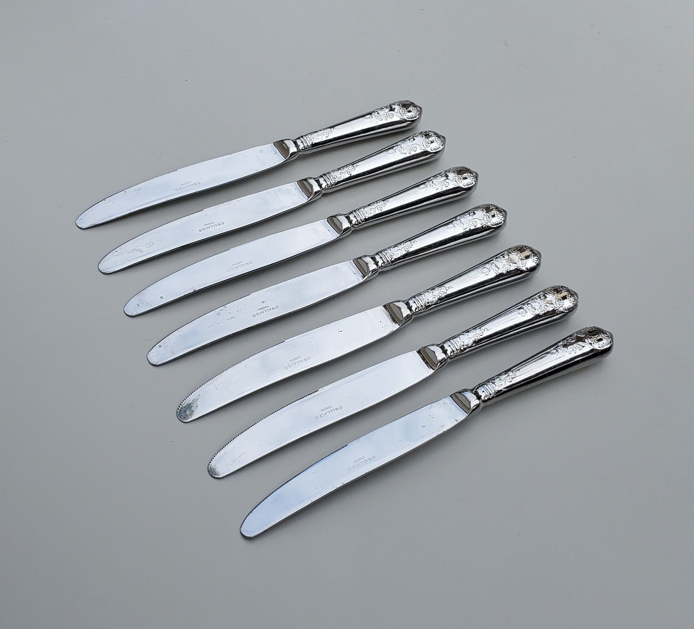 Wallace 18/10 Stainless Hotel Lux Pattern Set of 7 Dinner Knives Glossy ...