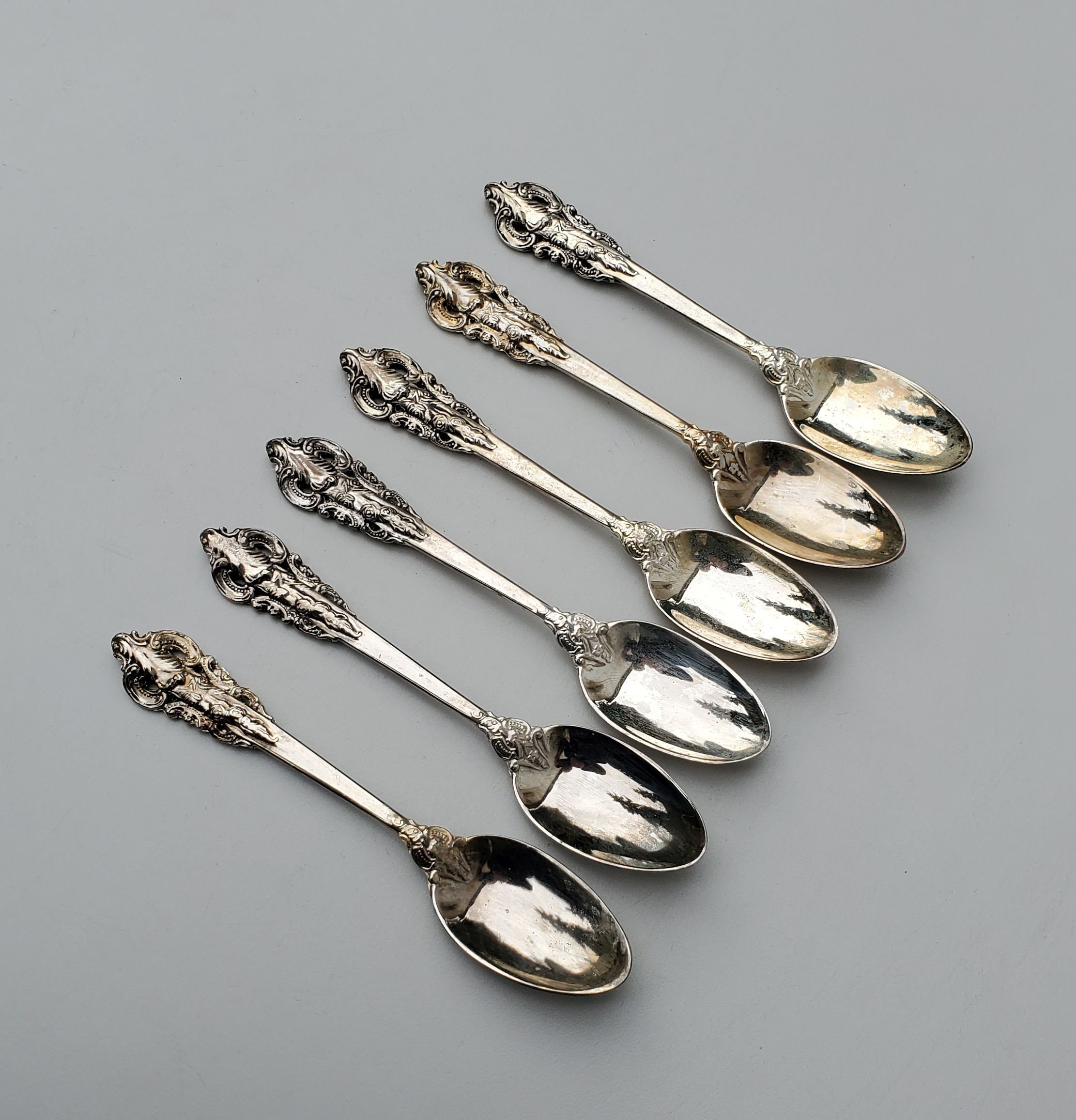 Godinger Silverplate Baroque Pattern Set of 6 Teaspoons Ornate Handle ...