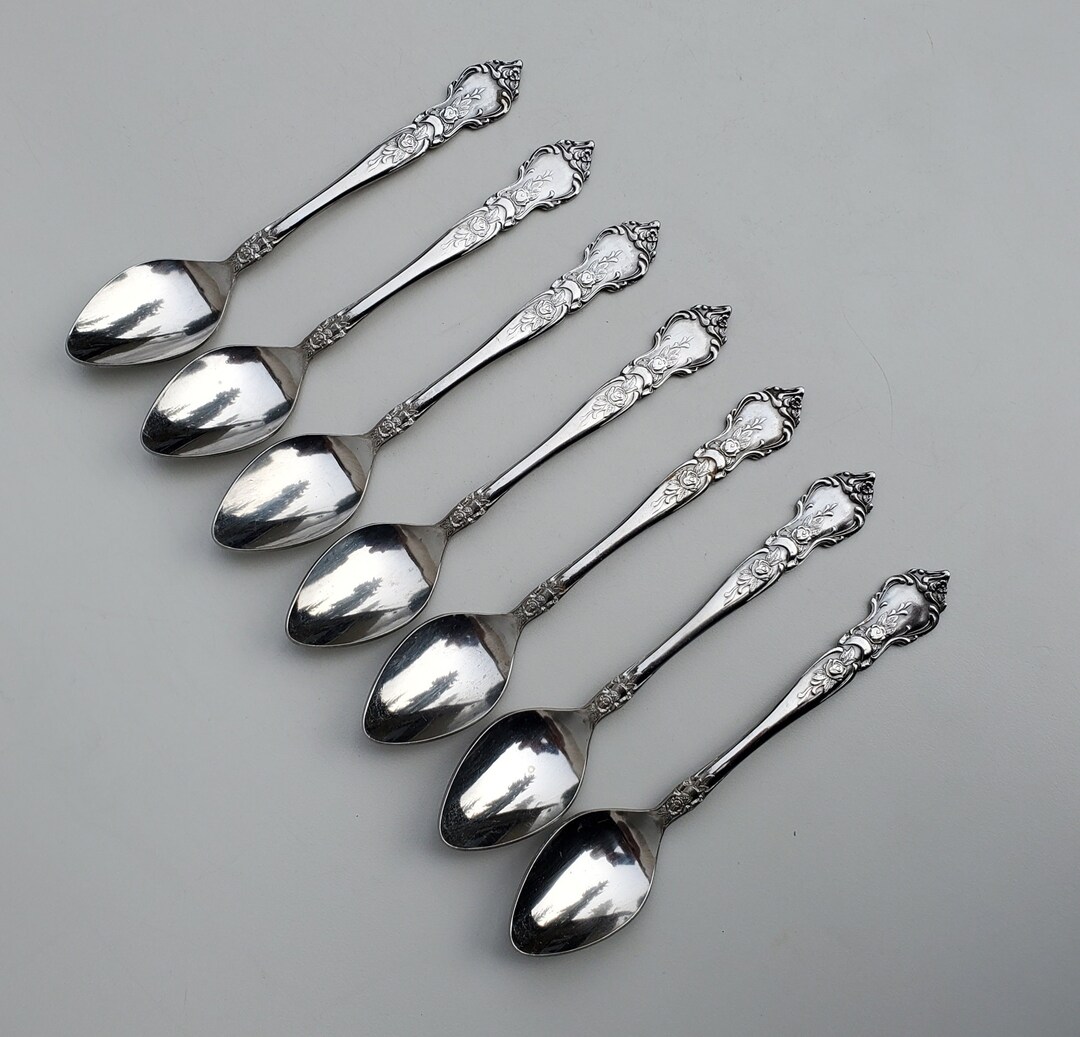 National Rose & Leaf Stainless Teaspoons - Ornate Floral Flatware, Set ...