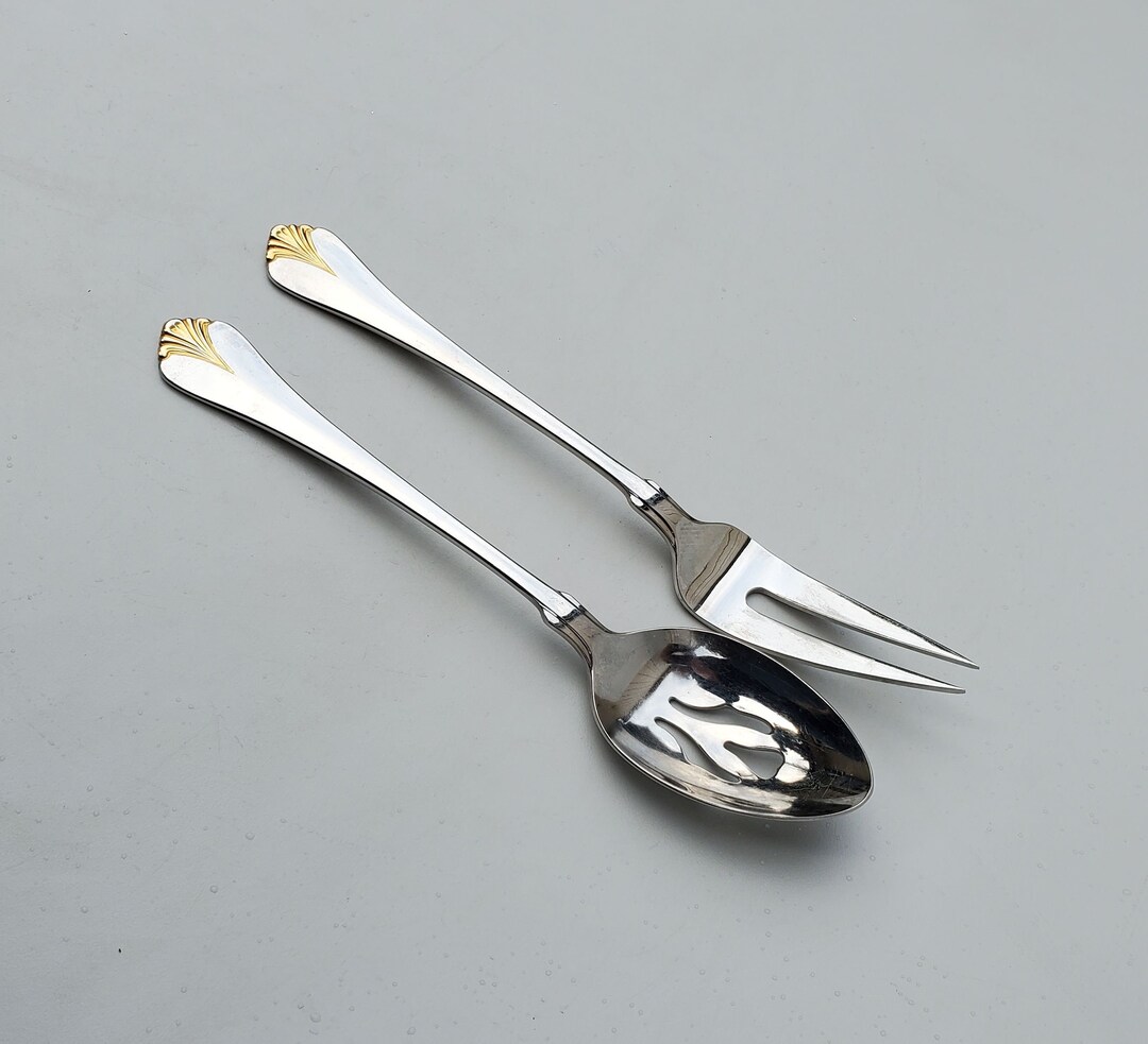 Yamazaki Stainless Cara Pattern - Set of 2 Serving Pieces - Glossy ...