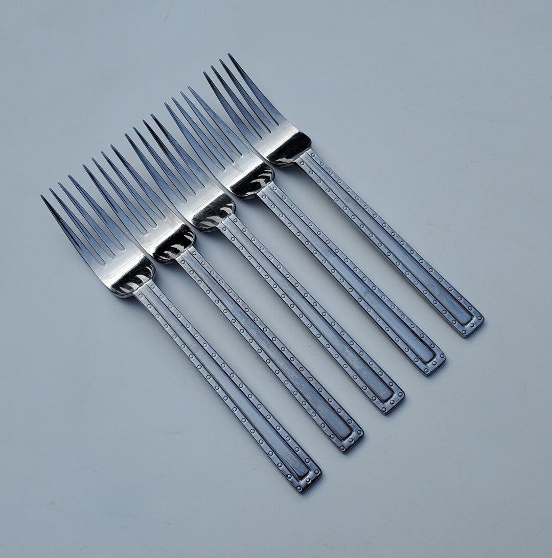 Oneida Stainless Dot Circle Handle Design Flatware - Set of 5 Salad Forks - Glossy Finish ...