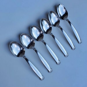 Oneida Stainless Rattan Pattern - Set of 6 Soup Spoons - Glossy Finish ...