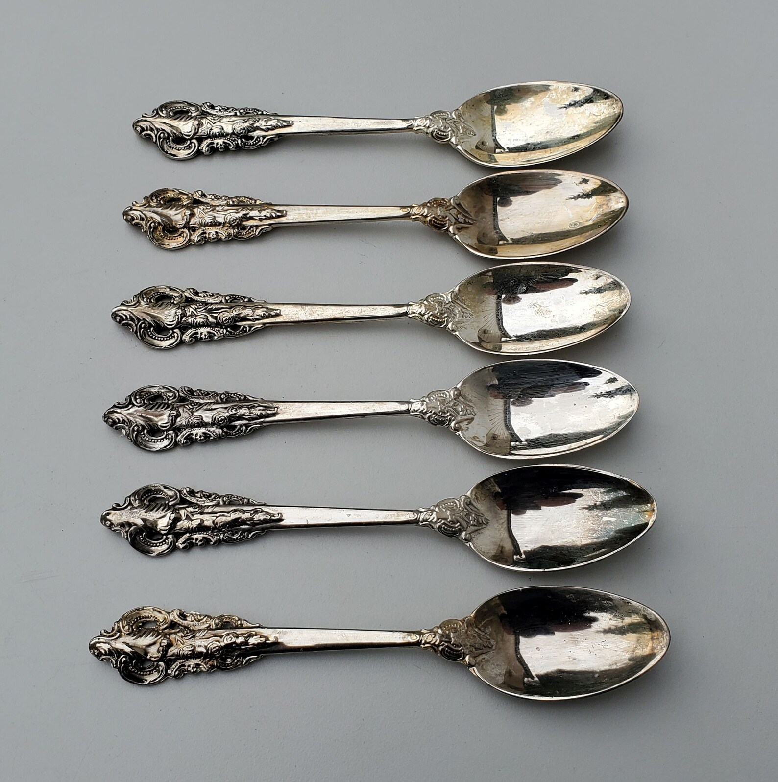 Godinger Silverplate Baroque Pattern Set of 6 Teaspoons Ornate Handle ...