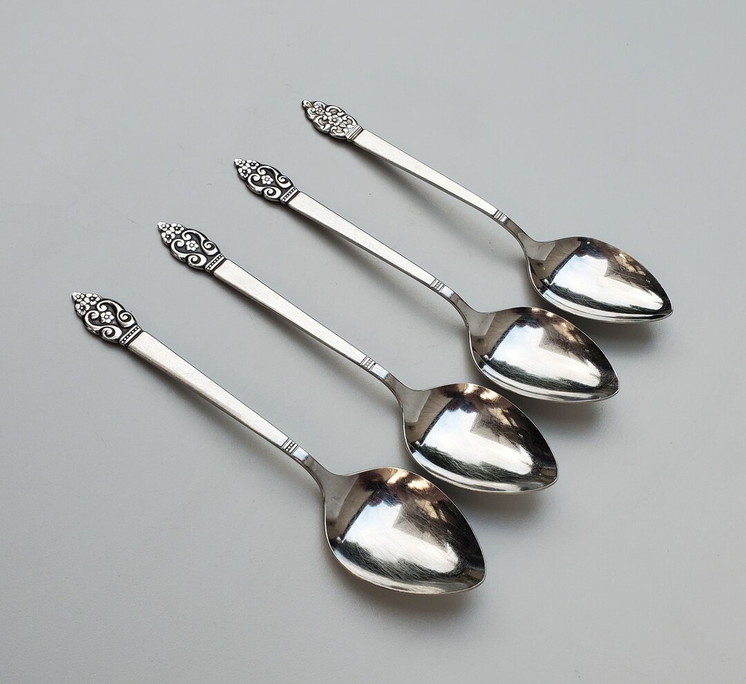 Oneida Stainless Erika Pattern Set of 4 Soup Spoons Ornate Floral ...